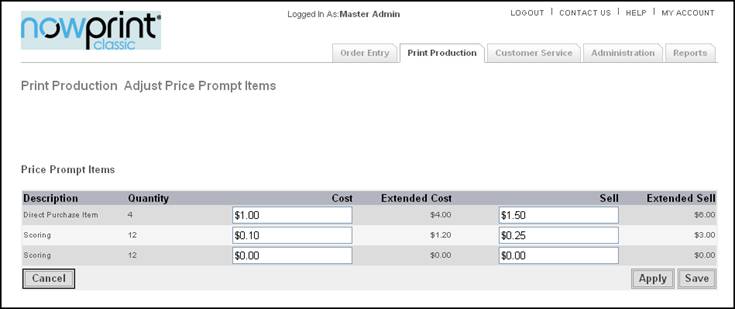 Adjust Price Prompt Items